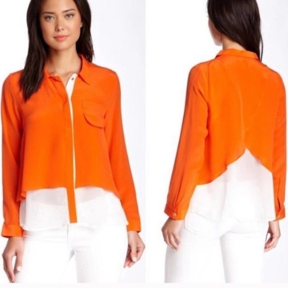 Line & Dot | Tops | Revolve Line Dot Top Silk Blouse Summer Neon Orange ...